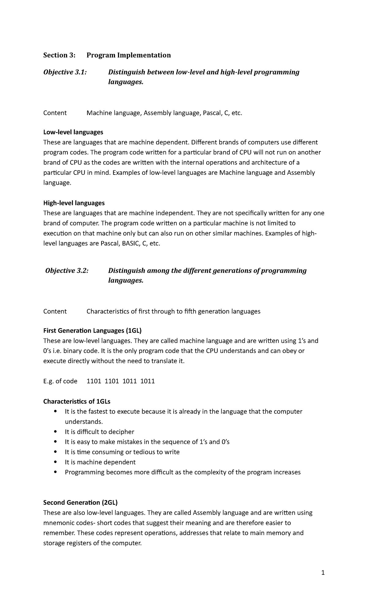 Section 3 - PROGRAM IMPLEMENTATION - Section 3: Program Implementation Objective 3: Distinguish ...