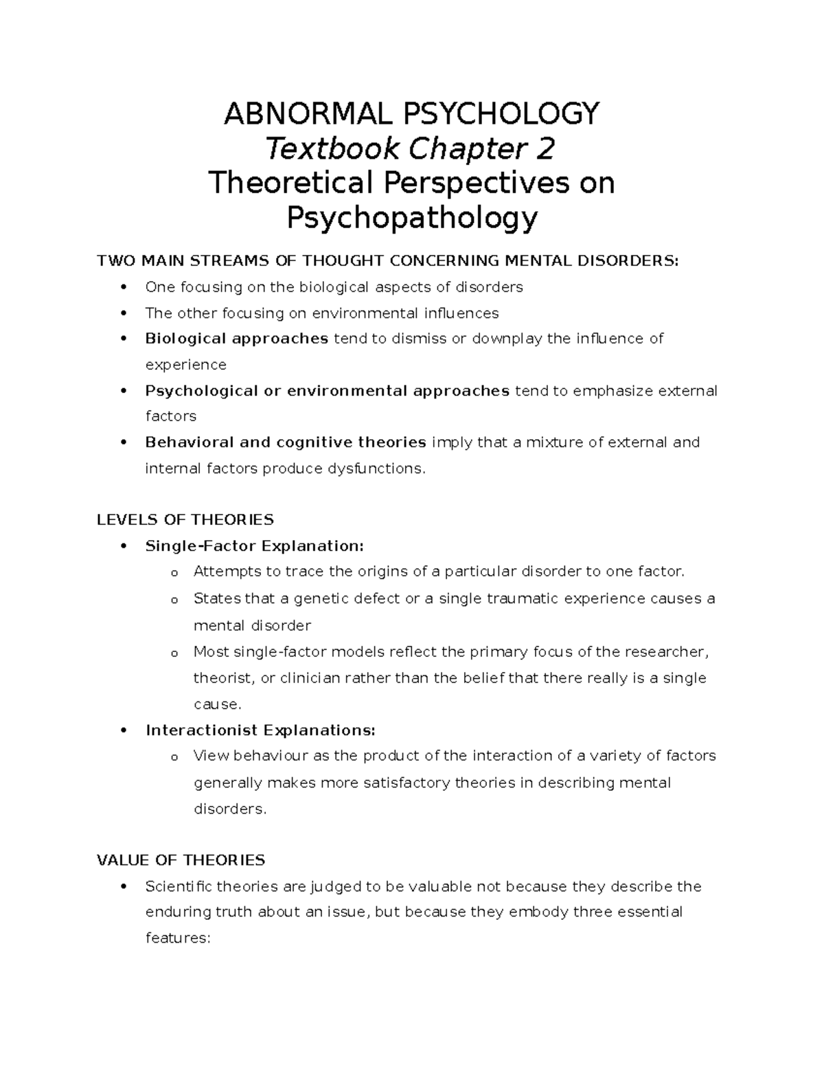 Chapter Two - Notes on Theoretical Perspectives on Psychopathology from ...