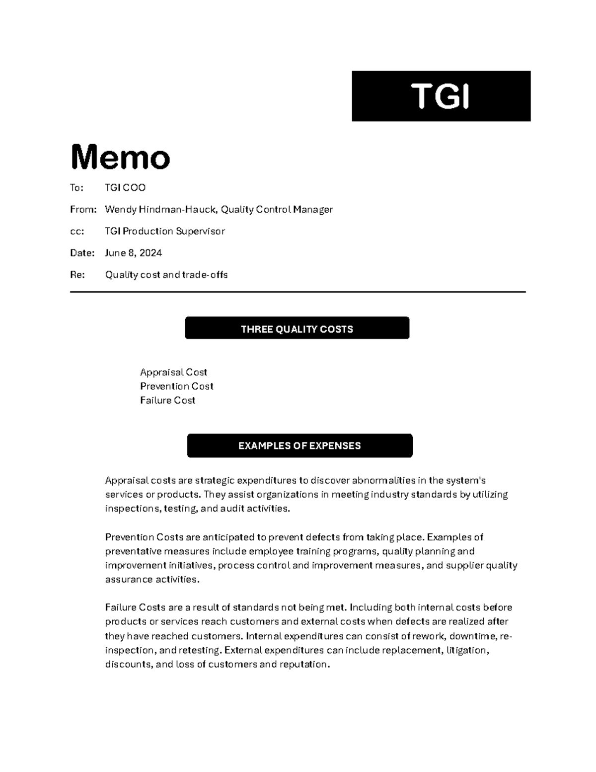 Business Management QHT1 - Task 1 6.8.2024 Passed first attempt - Memo ...