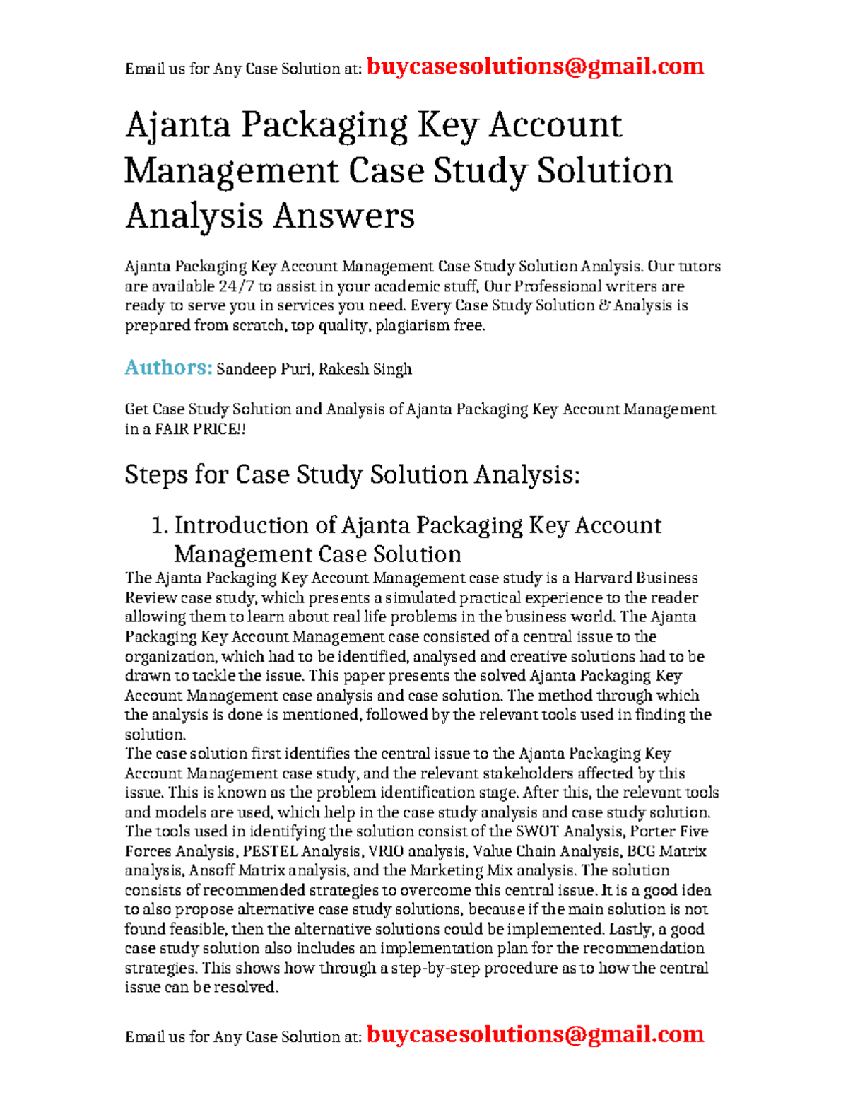 Case Solution Ajanta Packaging Key Account Management - Ajanta ...