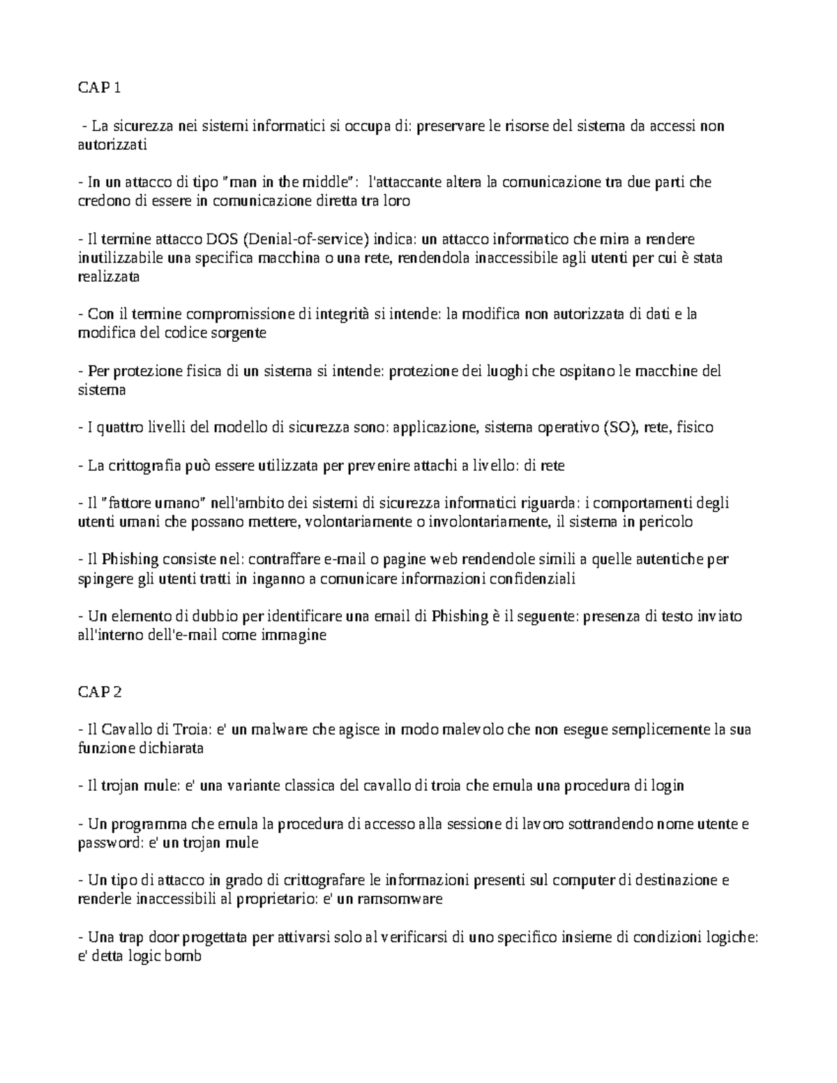 TEST prova di abilità informatica - CAP 1 La sicurezza nei sistemi ...