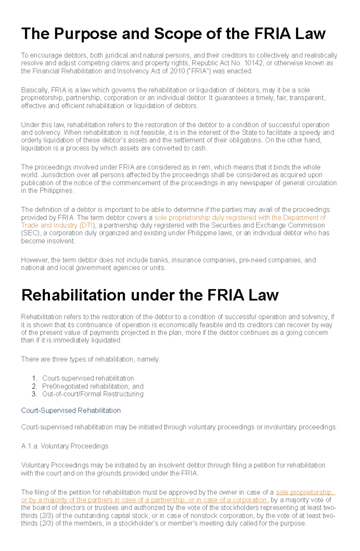 FRIA LAW - Fria - The Purpose and Scope of the FRIA Law To encourage ...