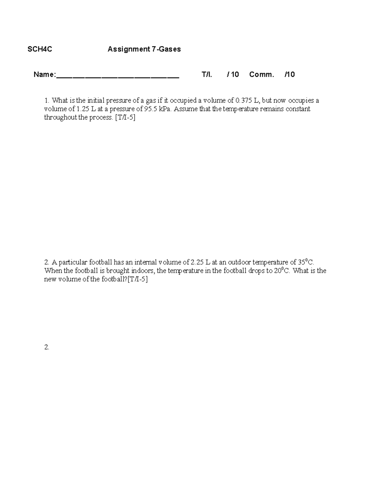 Assignment 7 -Gases SCH4C - SCH4C Assignment 7-Gases Name ...