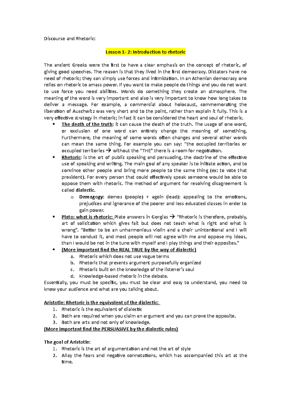 Discourse & Rethoric notes - Discourse and Rhetoric: Lesson 1- 2 ...