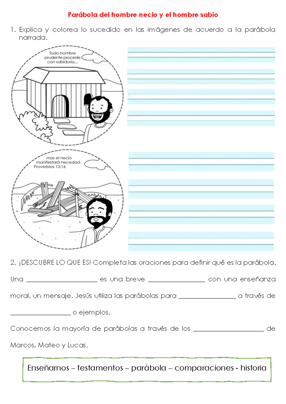 Ficha Hombre Necio Y Sabio Parabola - Parábola del hombre necio y el ...