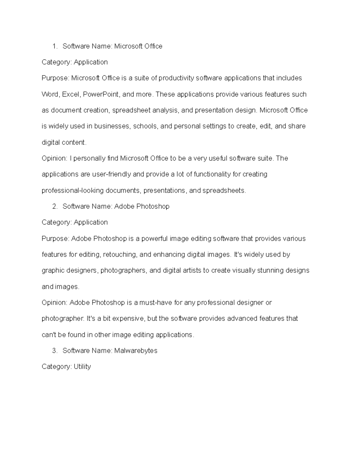 Week 3 Assignment 3 - Software Name: Microsoft Office Category ...