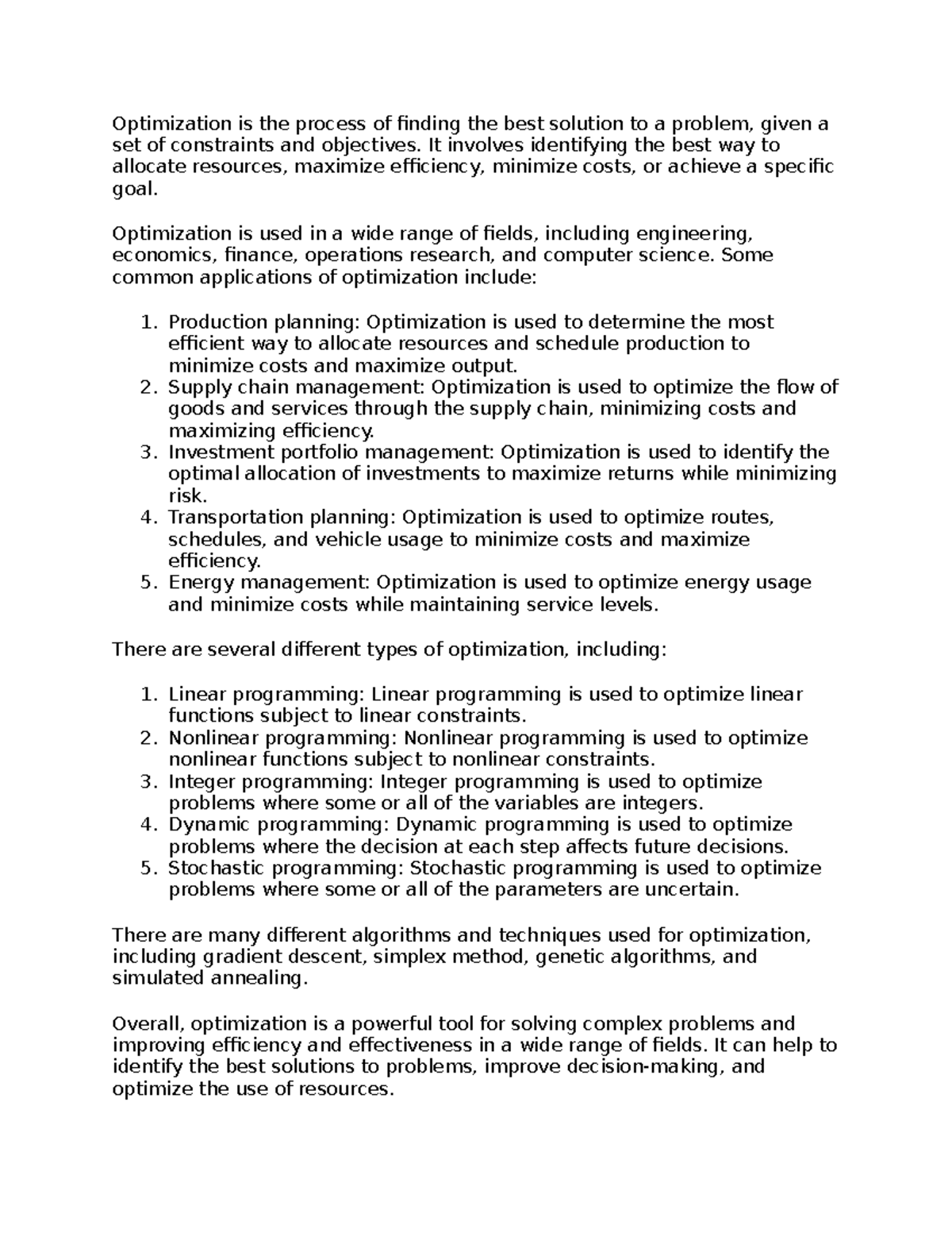 Optimization Summary - Optimization is the process of finding the best ...