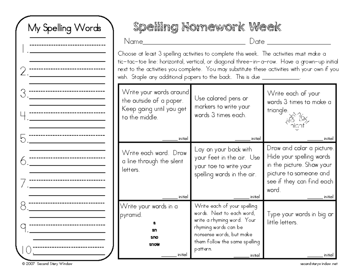 Spelling tic tac toe week 6 new - Spelling Homework Week Name