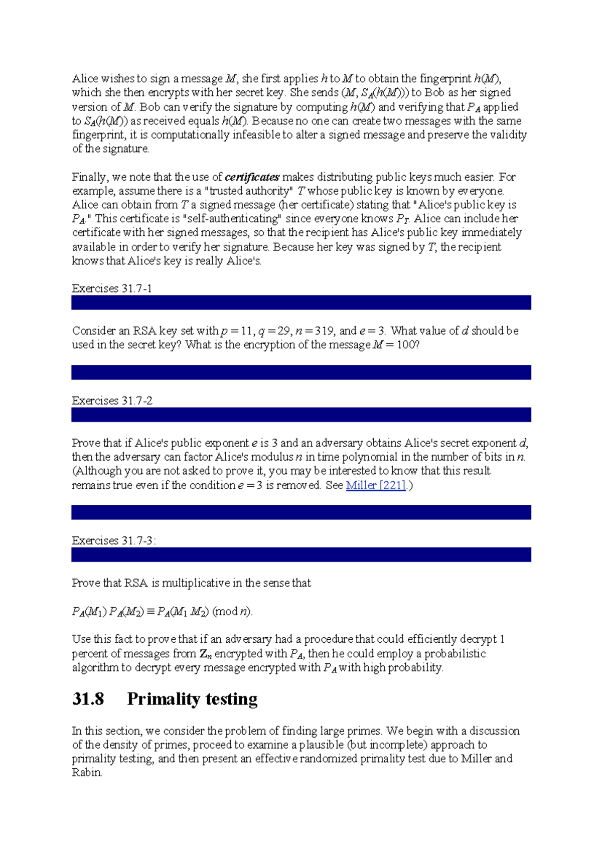 Algorithm Part 7 Number Theoretic Algorithms Chapter 31 8 Alice Wishes To Sign A Message M