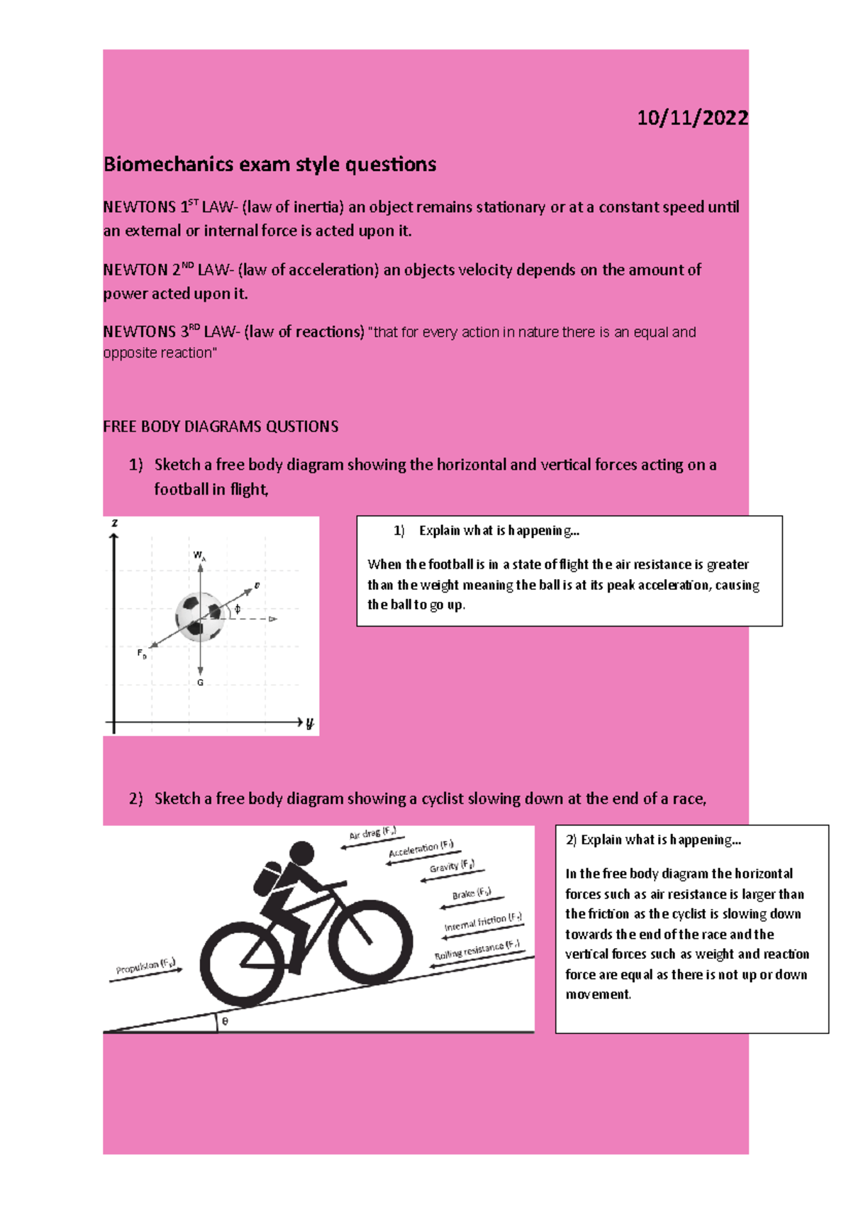Bio mechnic exam style questions - 10/11/ Biomechanics exam style ...