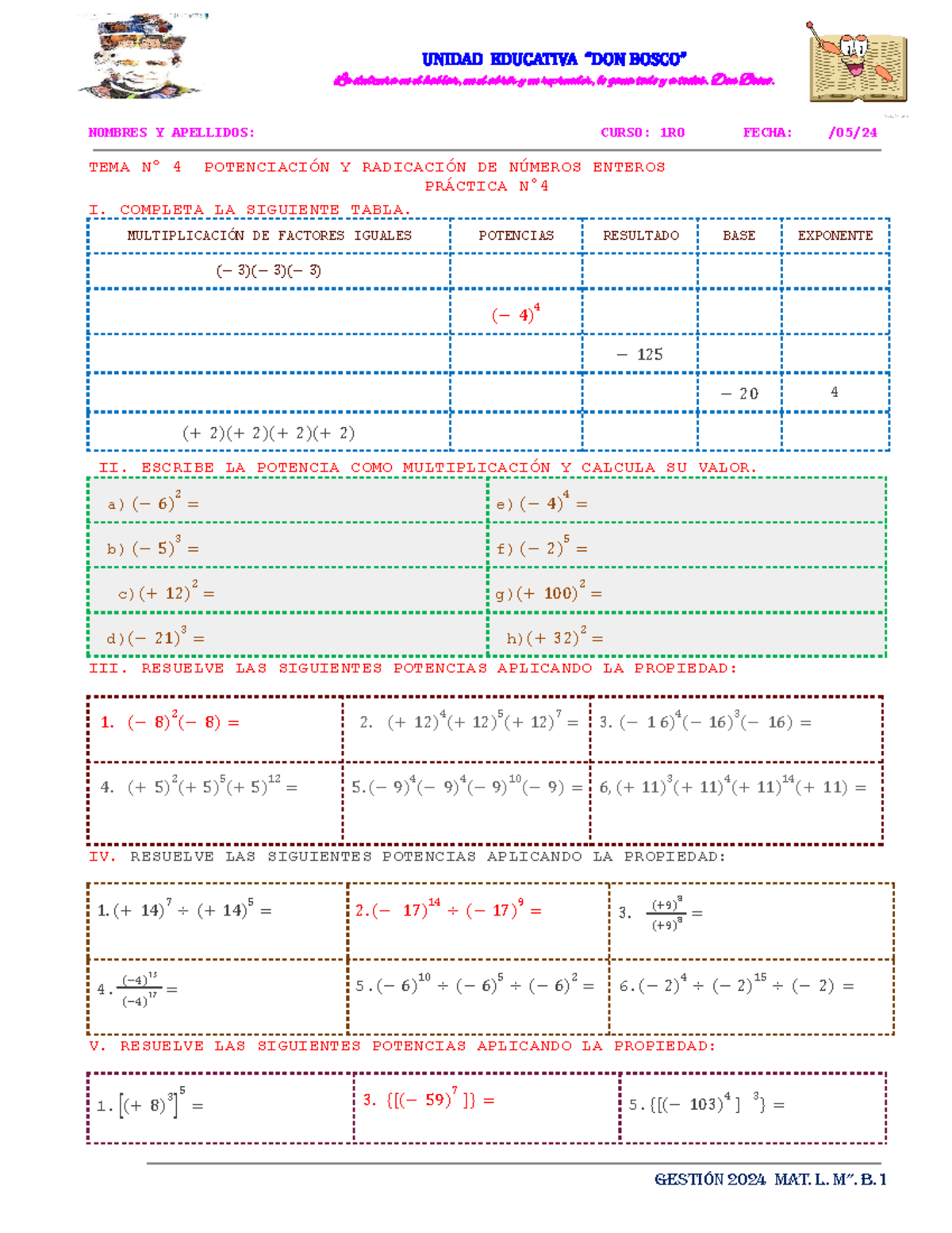 JOSE Santiago Caero Garcia - 1RO PR- Ctica 4 TEMA N- 4 MAT Potenciaci-N Y RAD - UNIDAD EDUCATIVA ...