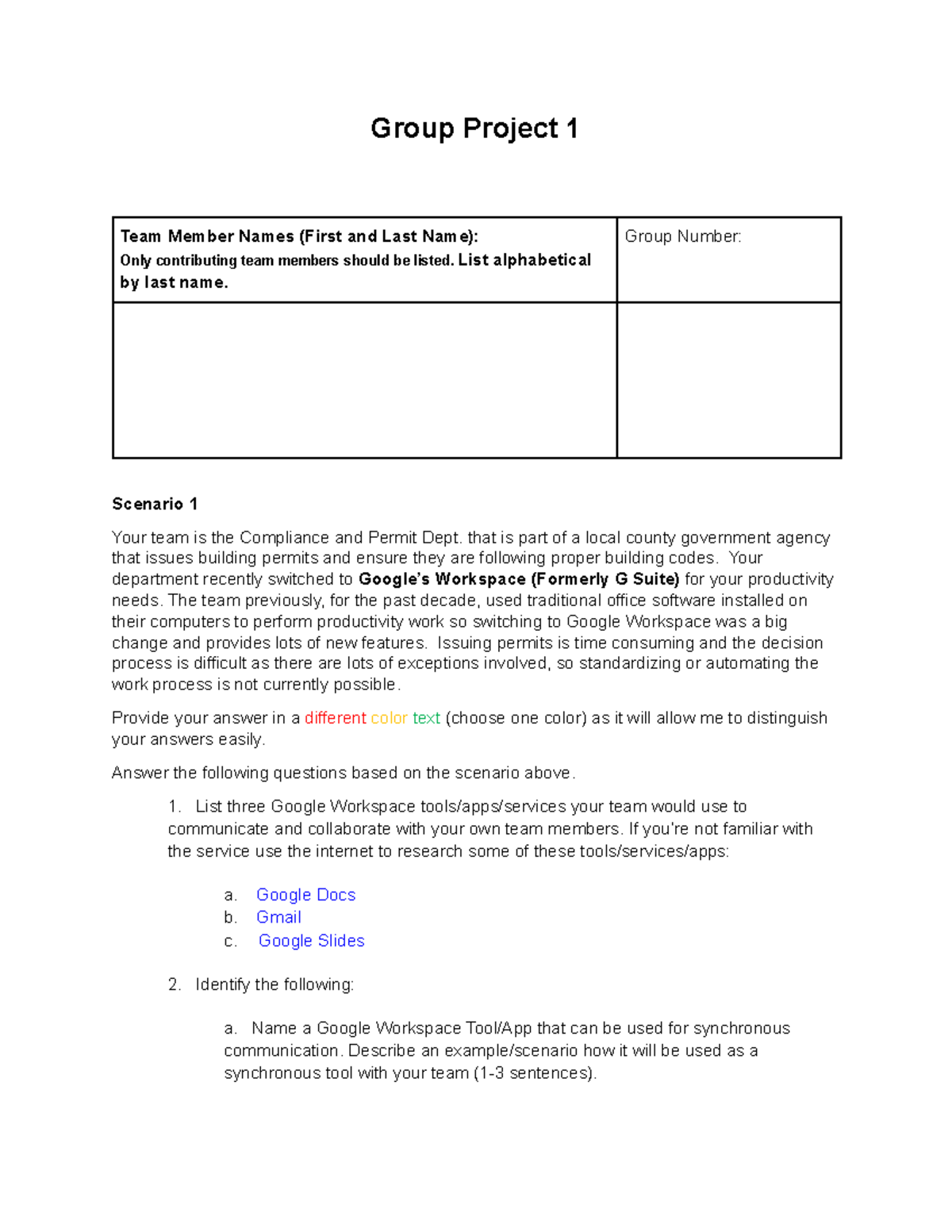 Bus4 188 Group Project 1 - Group Project 1 Team Member Names (First and Last Name): Only - Studocu