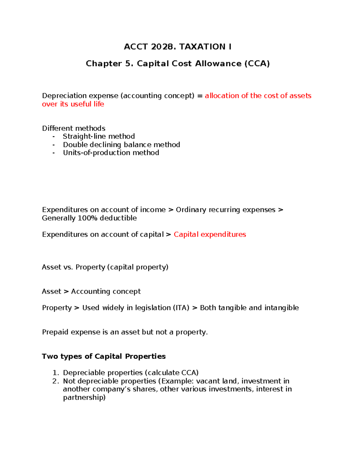 Class # 12 Ch 5 CCA - ACCT 2028. TAXATION I Chapter 5. Capital Cost ...