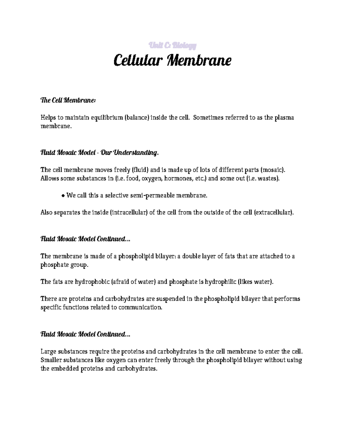 Science Notes - Discuss cell theory - Uni C: Biolog Cellular Membran ...