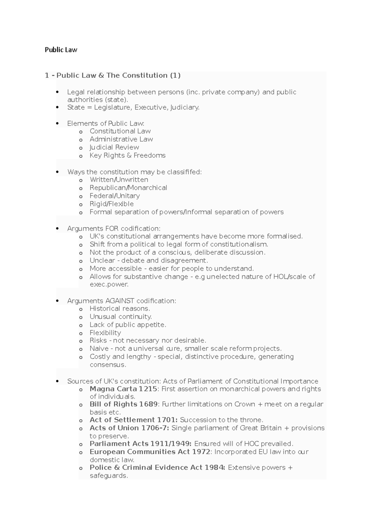 Public Law Lecture 1 - Public Law 1 - Public Law & The Constitution (1 ...
