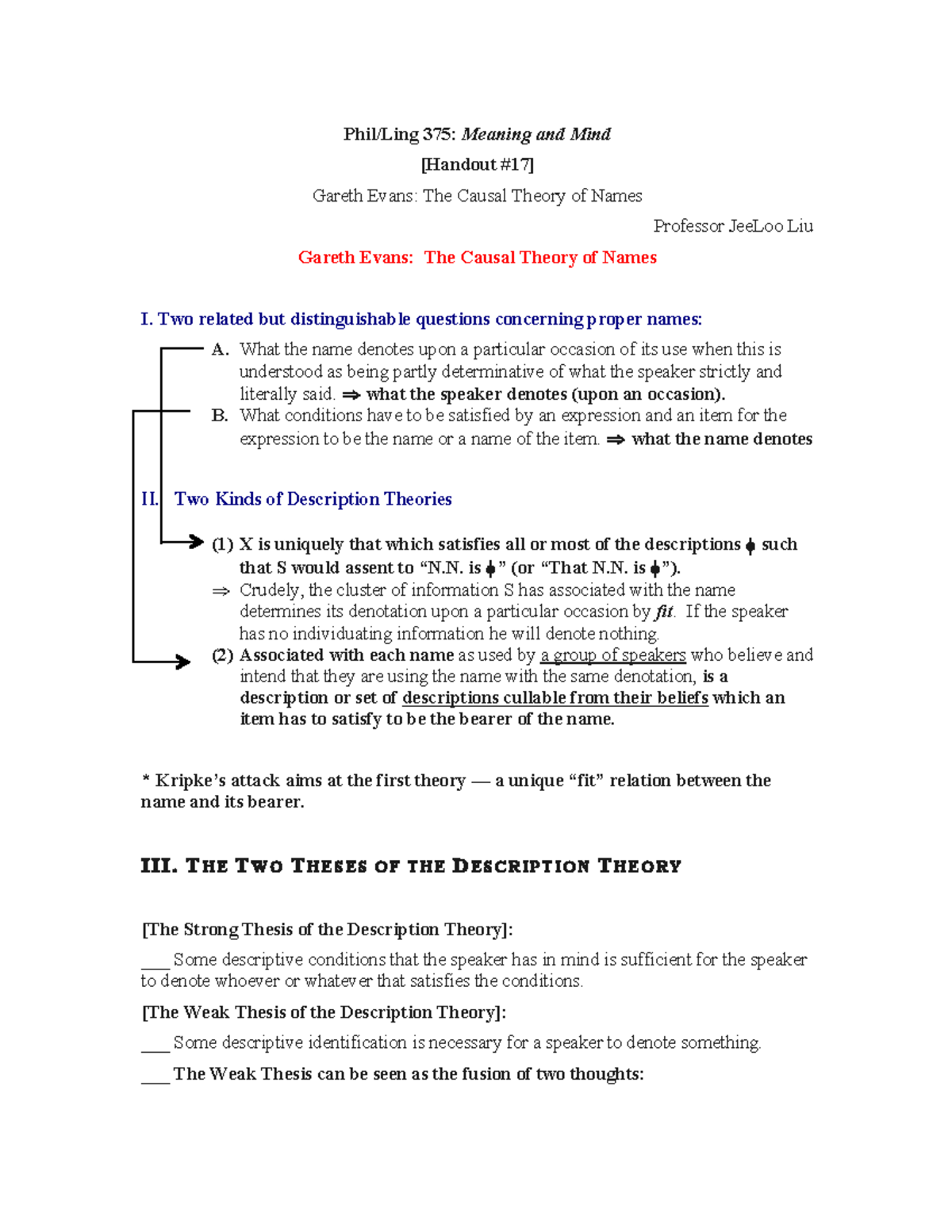 375 (17) Evans-The Causal Theory of Names - Phil/Ling 375: Meaning and ...