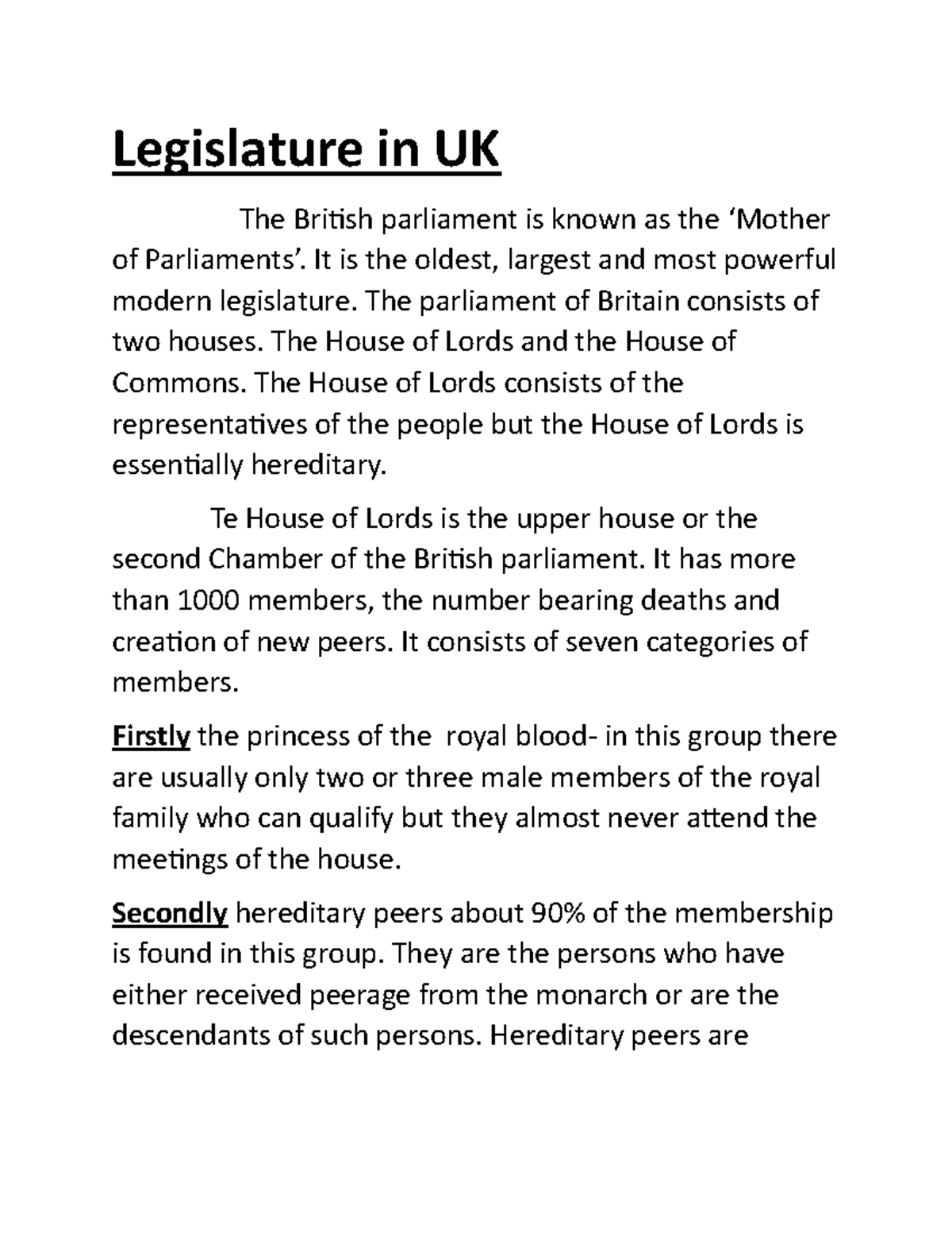 Legislature of UK - Legislature in UK The British parliament is known ...