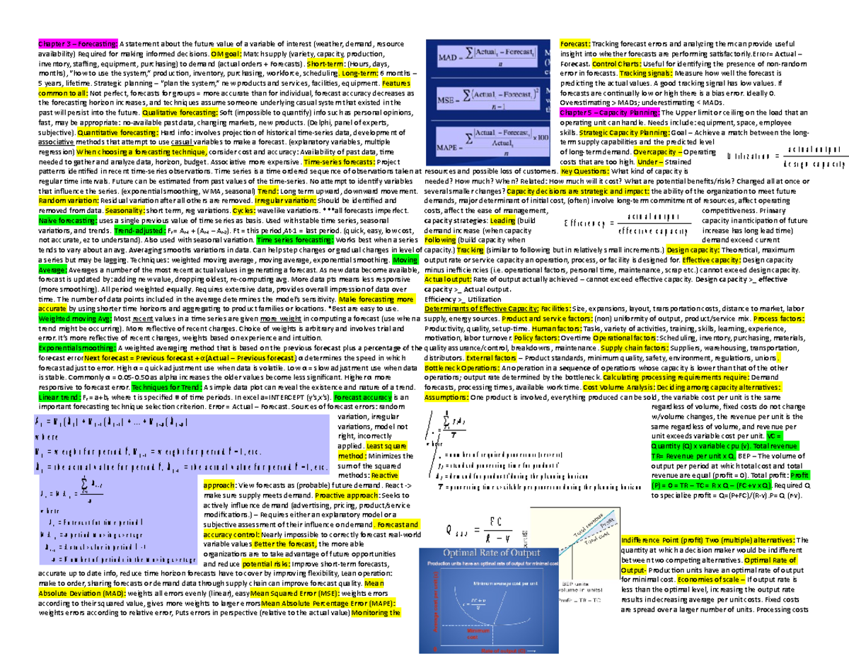 Exam 2 Cheat Sheet - Chapter 3 – Forecasting: A statement about the future value of a variable ...