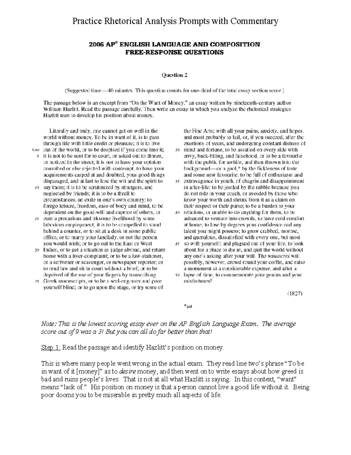 Practice Rhetorical Analysis Prompts with Commentary - The average ...