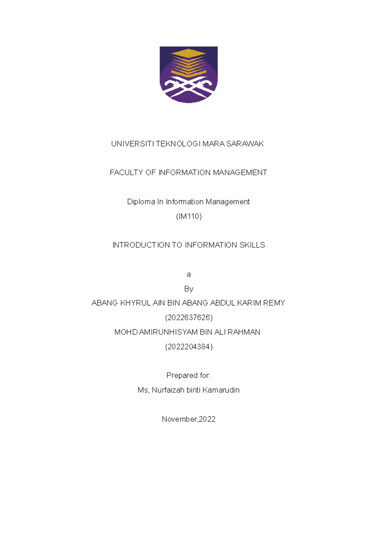 IMC111 Group - fact finding books - UNIVERSITI TEKNOLOGI MARA SARAWAK ...