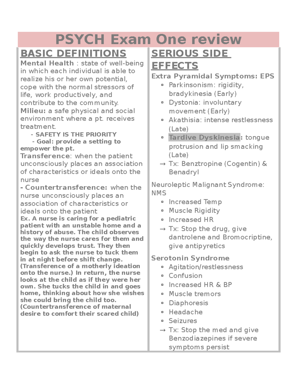 Psych Exam One Review - N/A - PSYCH Exam One review BASIC DEFINITIONS ...