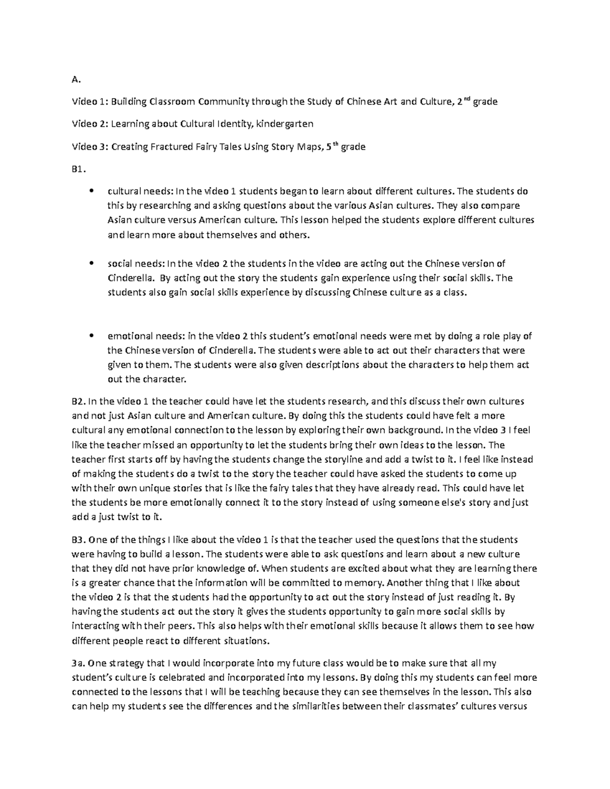 Task 1 D090 - task 1 - A. Video 1: Building Classroom Community through ...