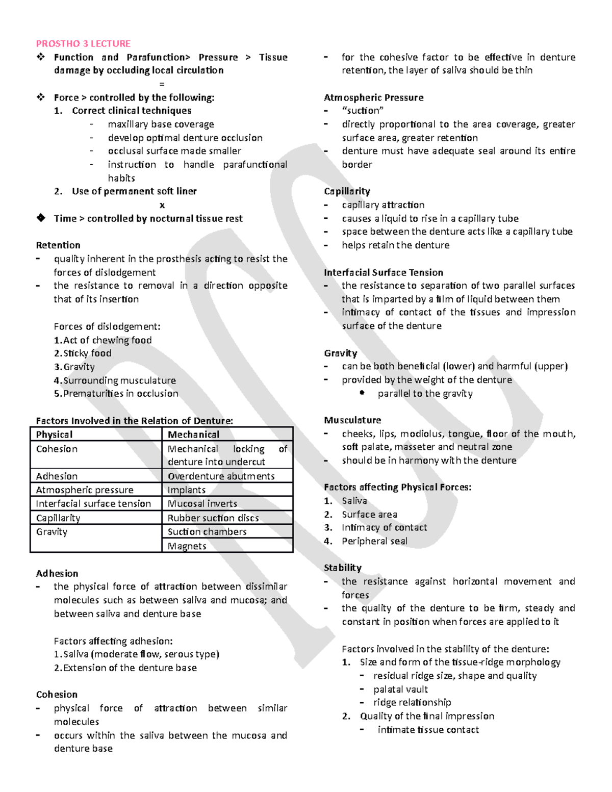 Prostho - Complete Denture - PROSTHO 3 LECTURE Function and ...