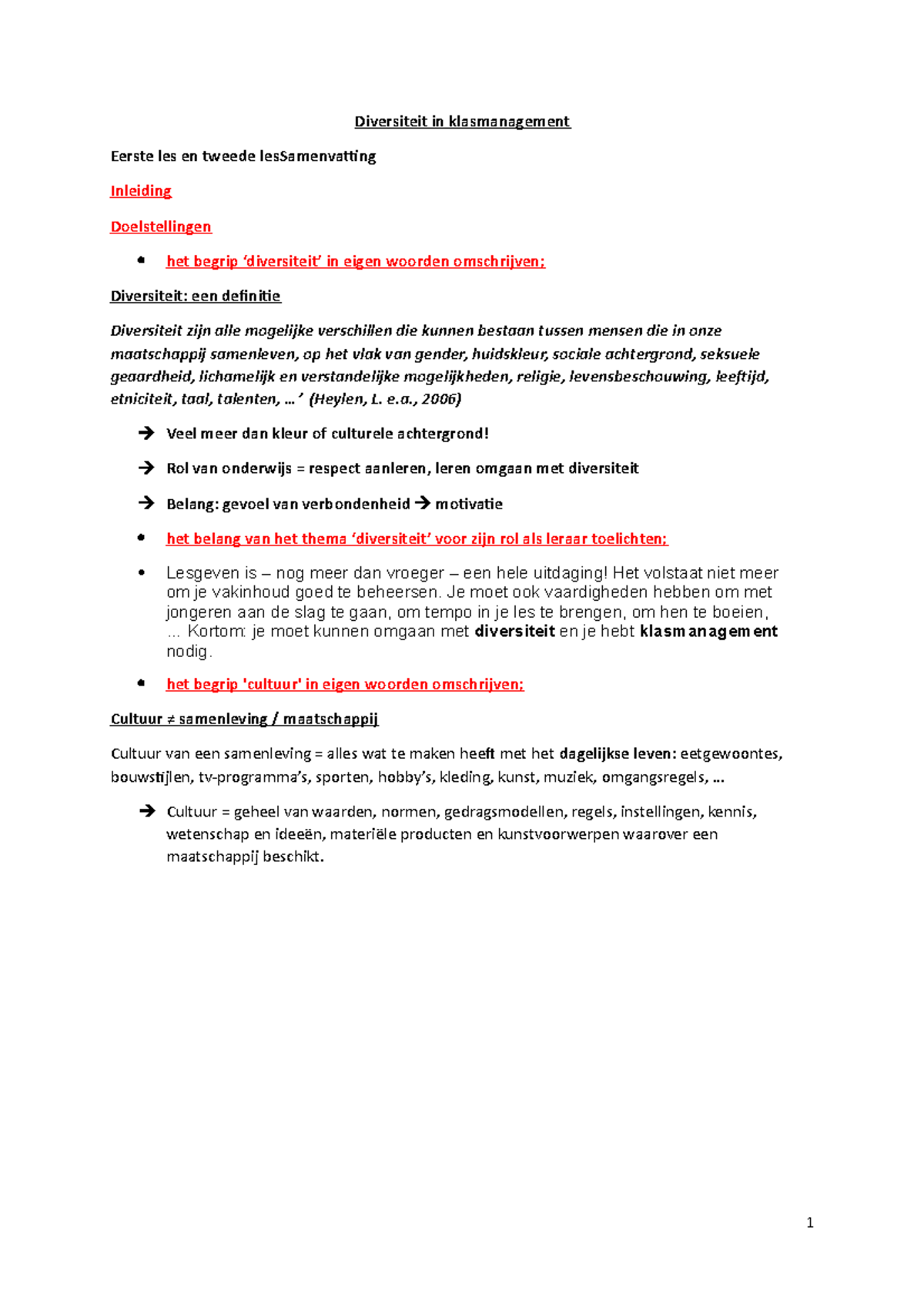 Samenvatting - Diversiteit in klasmanagement Eerste les en tweede lesSamenvatting Inleiding ...