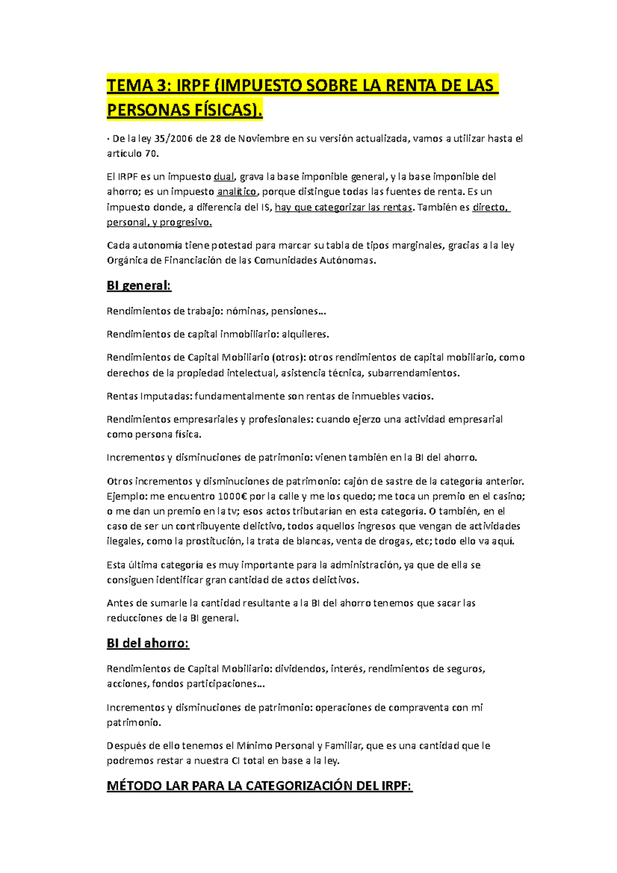 TEMA 3 IRPF - Régimen Fiscal - TEMA 3: IRPF (IMPUESTO SOBRE LA RENTA DE LAS PERSONAS FÍSICAS ...