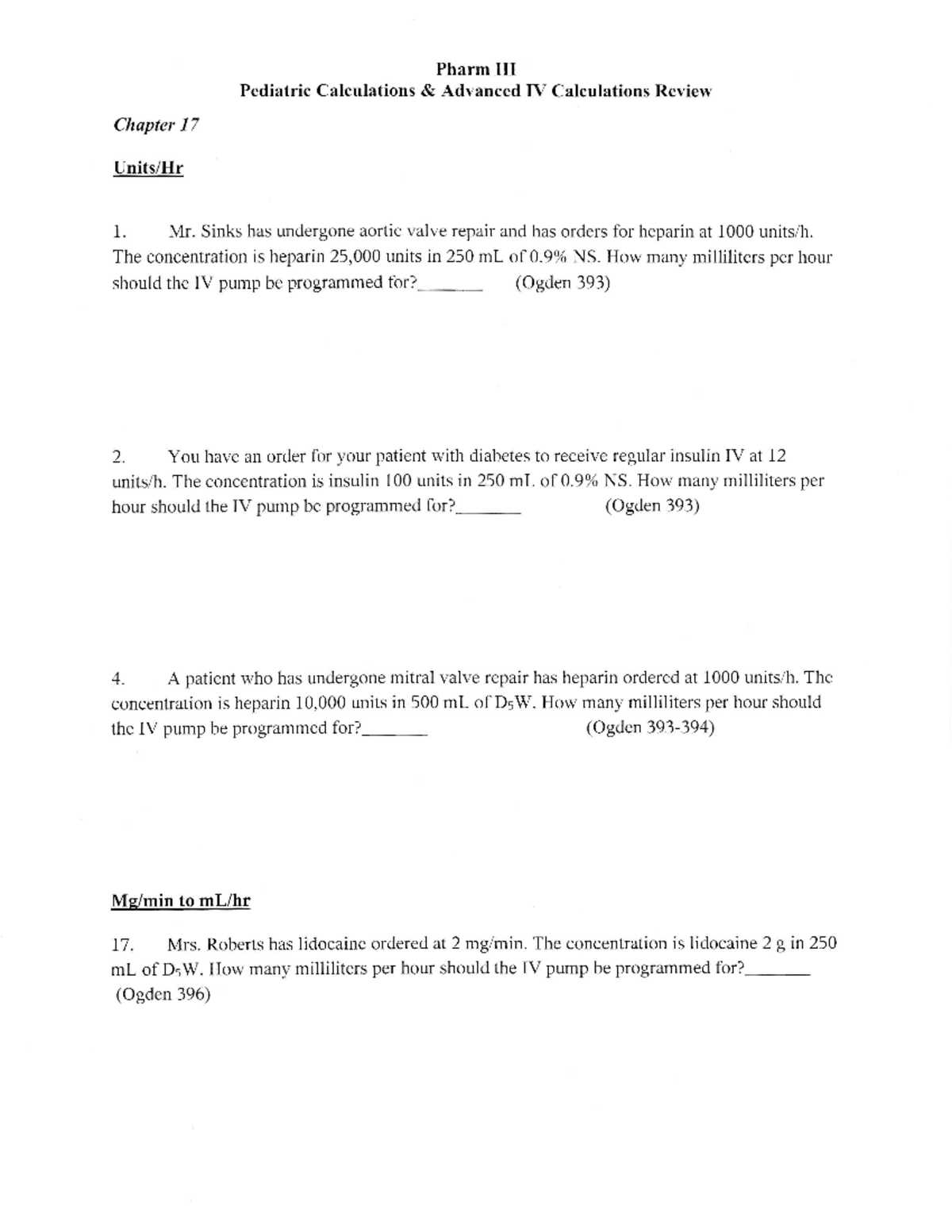 Extra+Advanced+IV+Calculations+Problems - Pediatric Calculations & Advanced IV Calculations ...