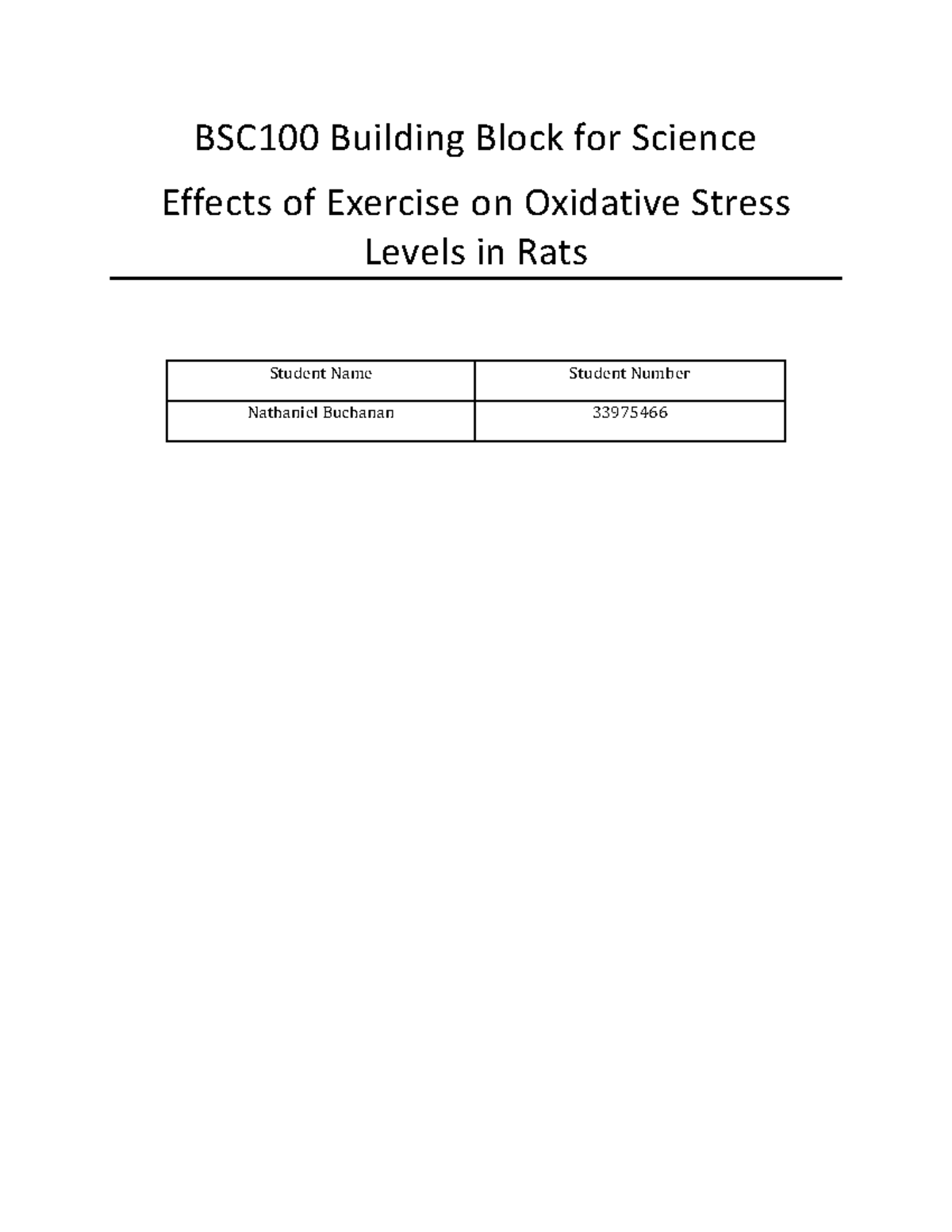Report B for subject - BSC100 Building Block for Science Effects of Exercise on Oxidative Stress ...