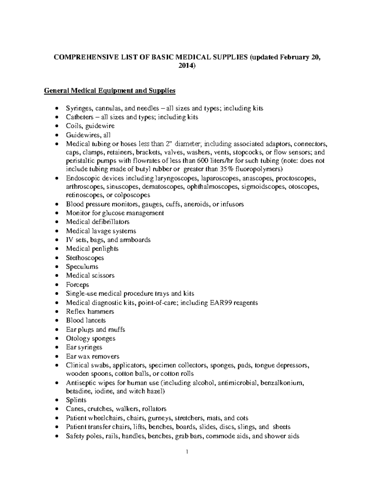 Comprehensive medical supplies updated list 2014 - COMPREHENSIVE LIST ...