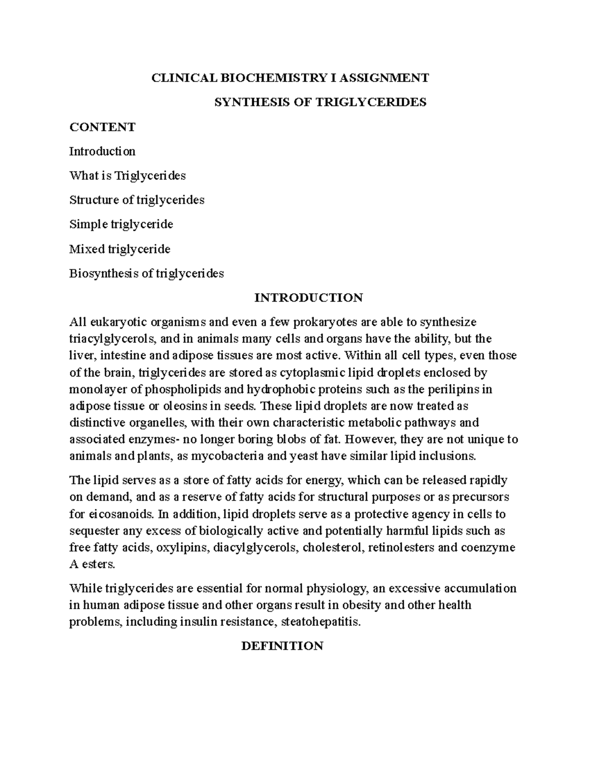Clinical biochemistry assignment - CLINICAL BIOCHEMISTRY I ASSIGNMENT ...