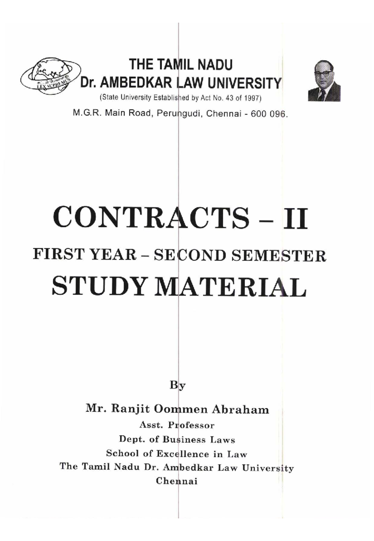 13 Contracts-II - LLB hons - THE TAMIL NADU LEX Dr. AMBEDKAR LAW UNIVERSITY (State University ...