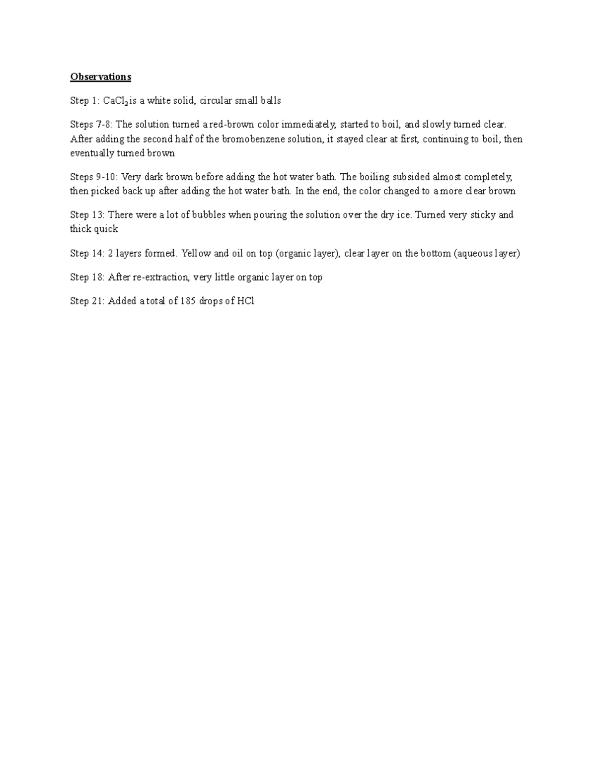 Lab5 Observation - Observations Step 1: CaCl 2 is a white solid ...