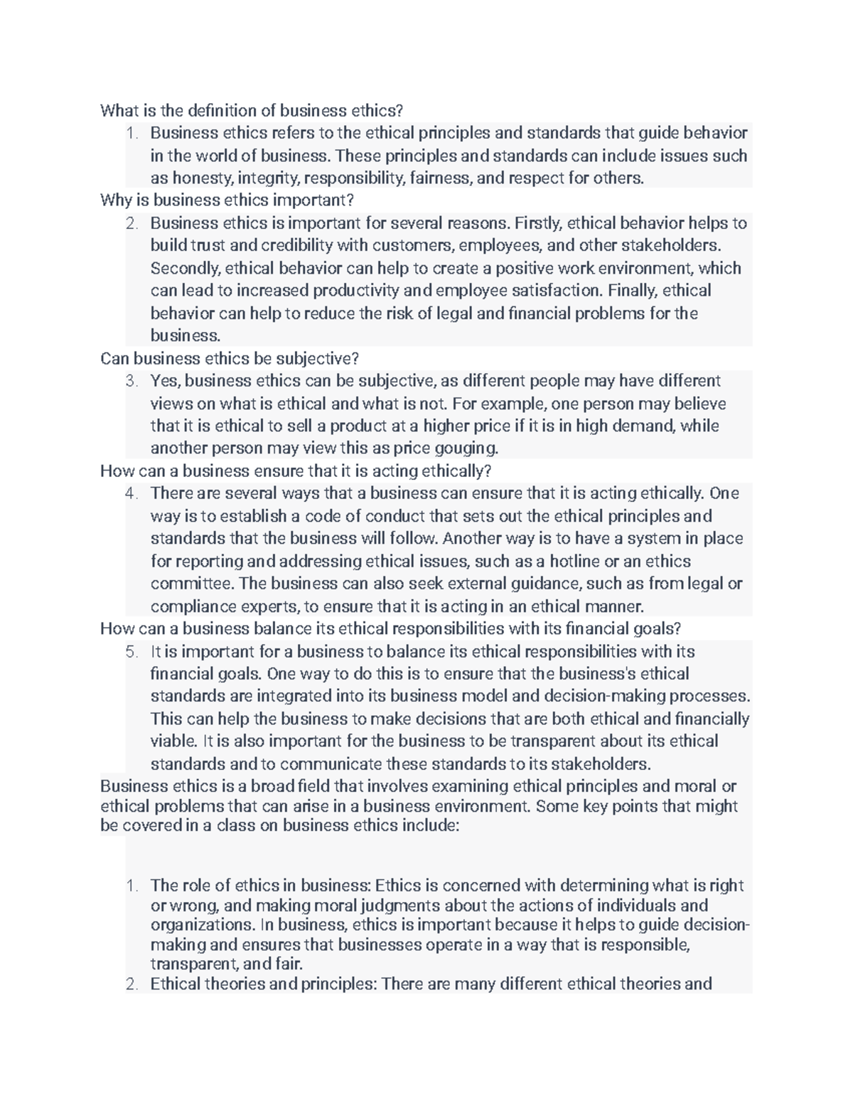 Hw for buisness ethics - What is the definition of business ethics? 1 ...