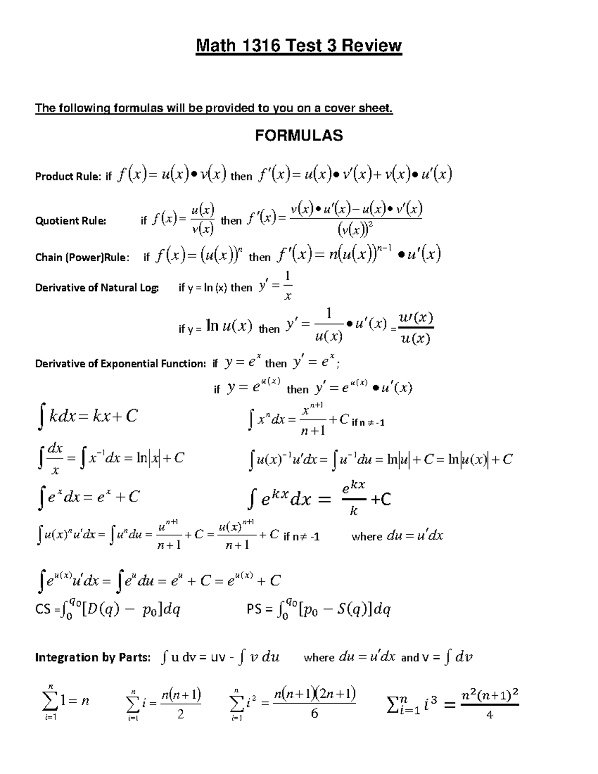 Spring 2018 Math 1316 Test 3 Review - Math 1316 Test 3 Review The ...