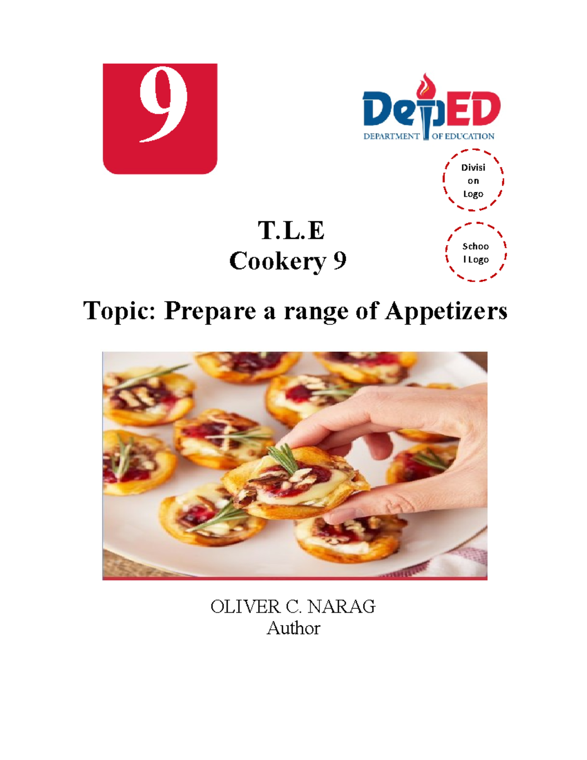 Pdfcoffee - activity - 9 T.L Cookery 9 Topic: Prepare a range of Appetizers Schoo l Logo OLIVER ...