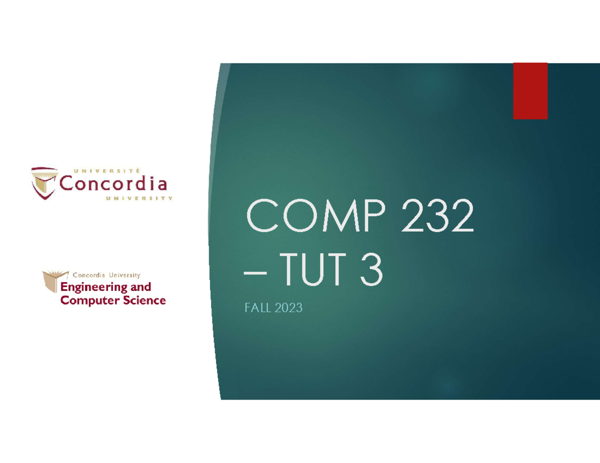 Tutorial 3 - FALL 2023 - Tut - COMP – TUT FALL Material Covered Chapter ...