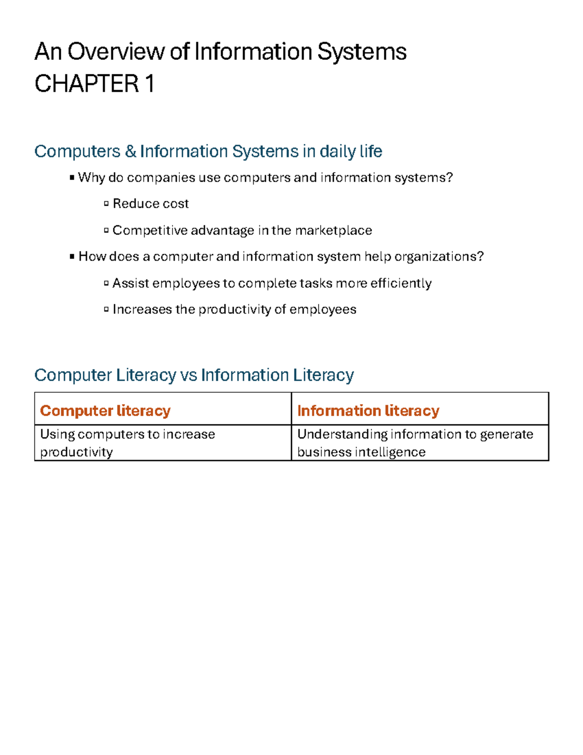 DLA 112 : Chapter 1 - An Overview of Information Systems CHAPTER 1 Computers & Information - Studocu