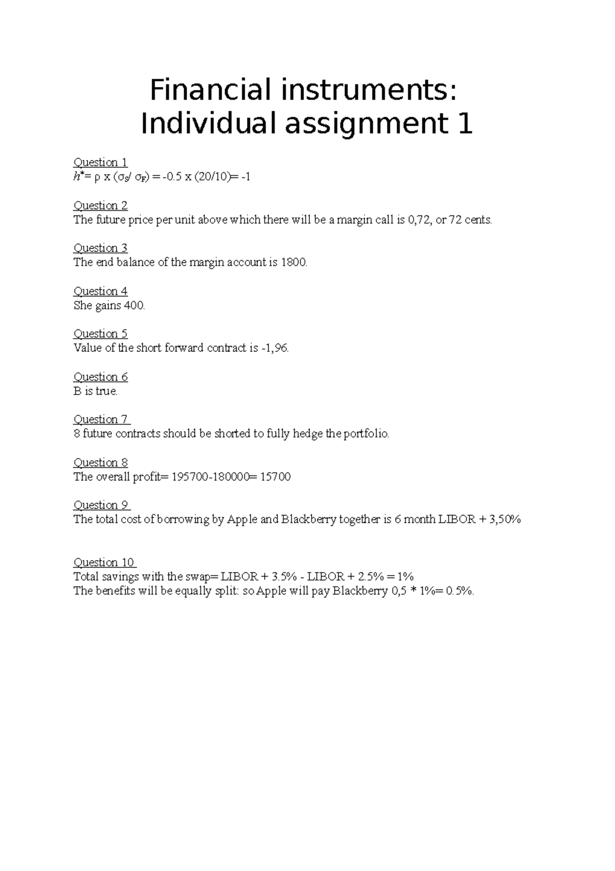 Financial instruments Assignment 1 - Financial instruments: Individual ...