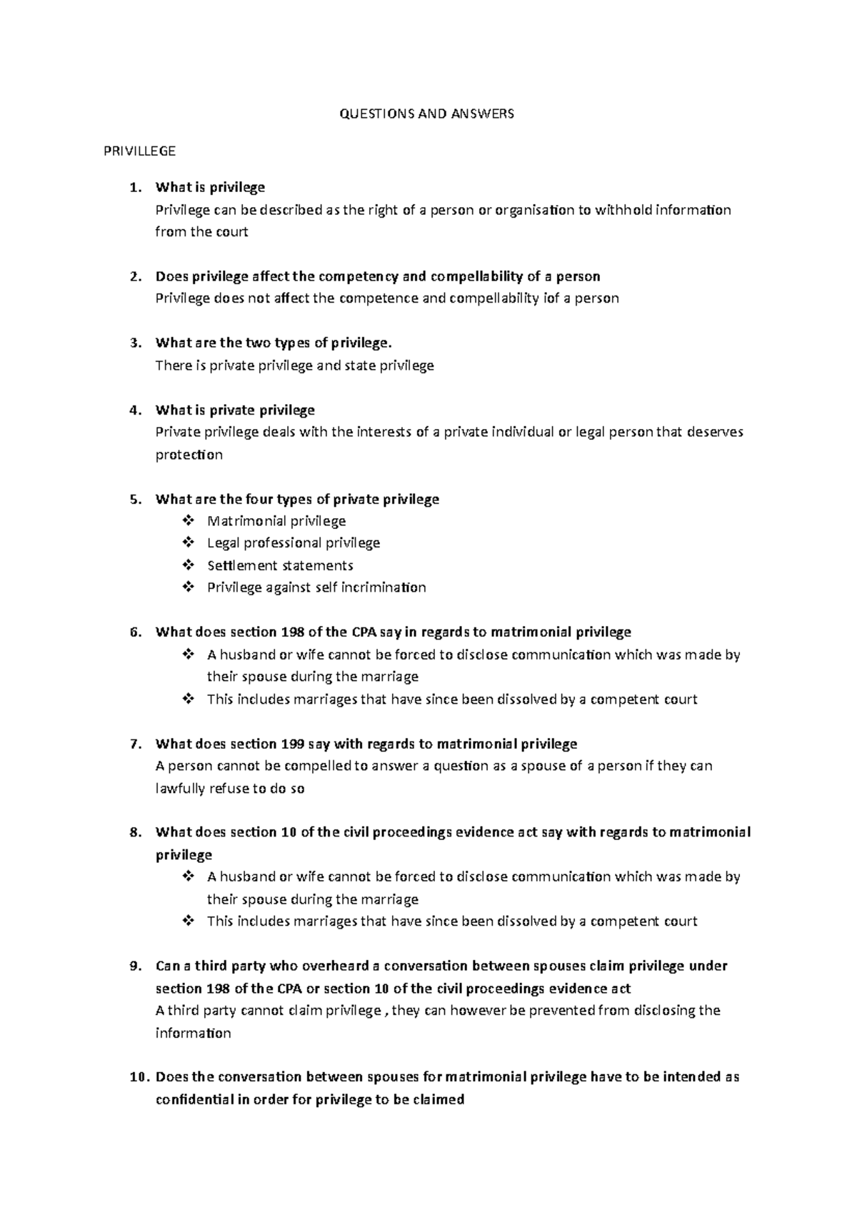 Questions AND Answers - QUESTIONS AND ANSWERS PRIVILLEGE 1. What is ...