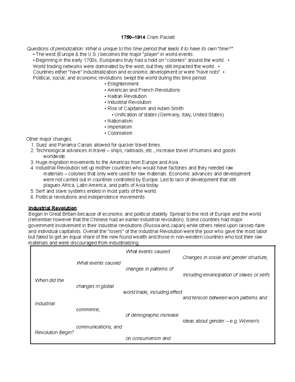 AP 1750-1914 Cram packet - 1750–1914 Cram Packet Questions of ...