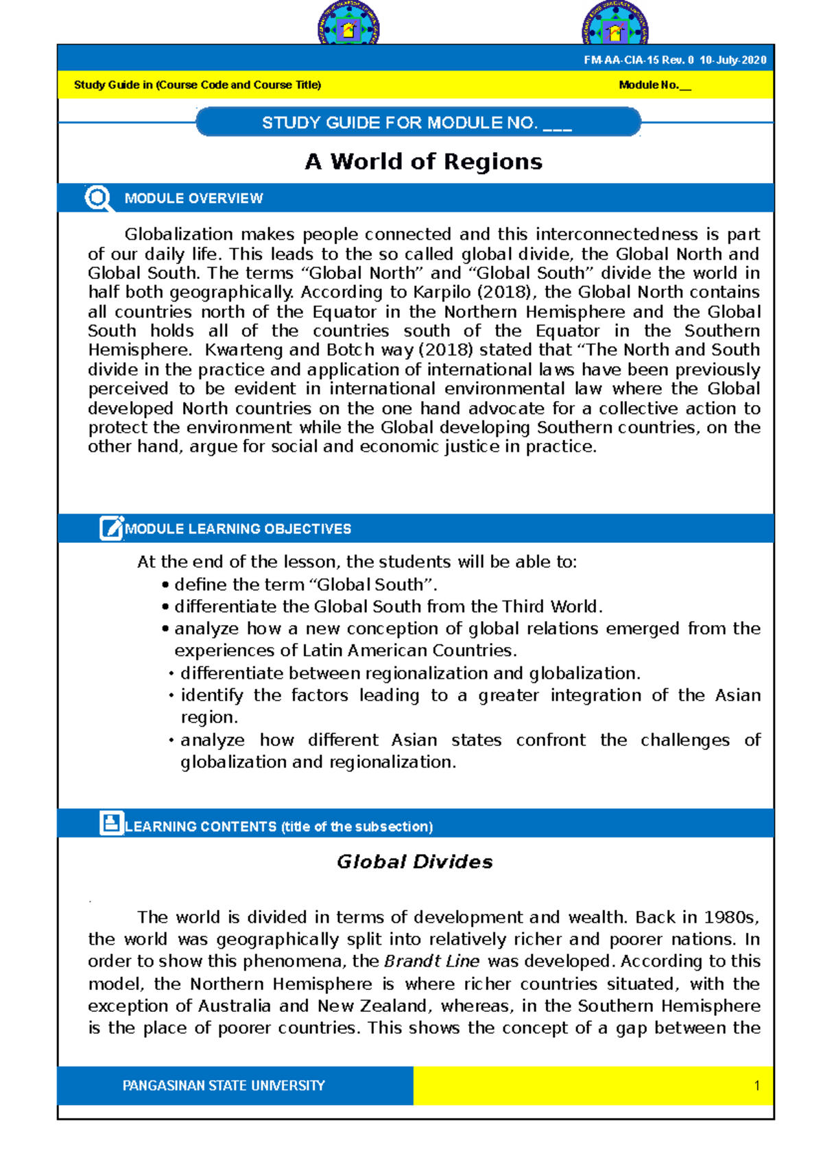 Copy of GE 5 SG 5 - None - A World of Regions MODULE OVERVIEW ...