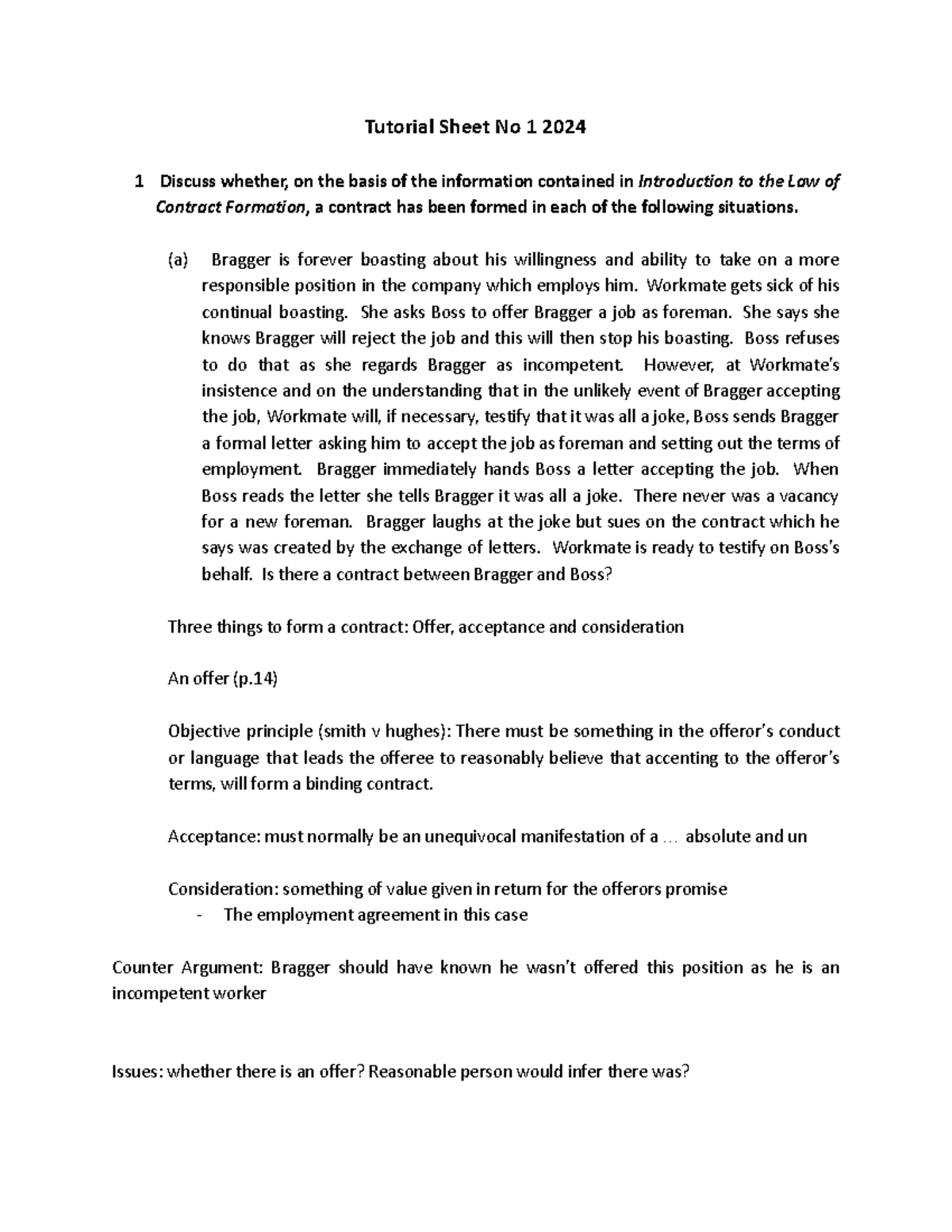 LAWS211 Tutorials - Tutorial 1 - Tutorial Sheet No 1 2024 1 Discuss whether, on the basis of the ...