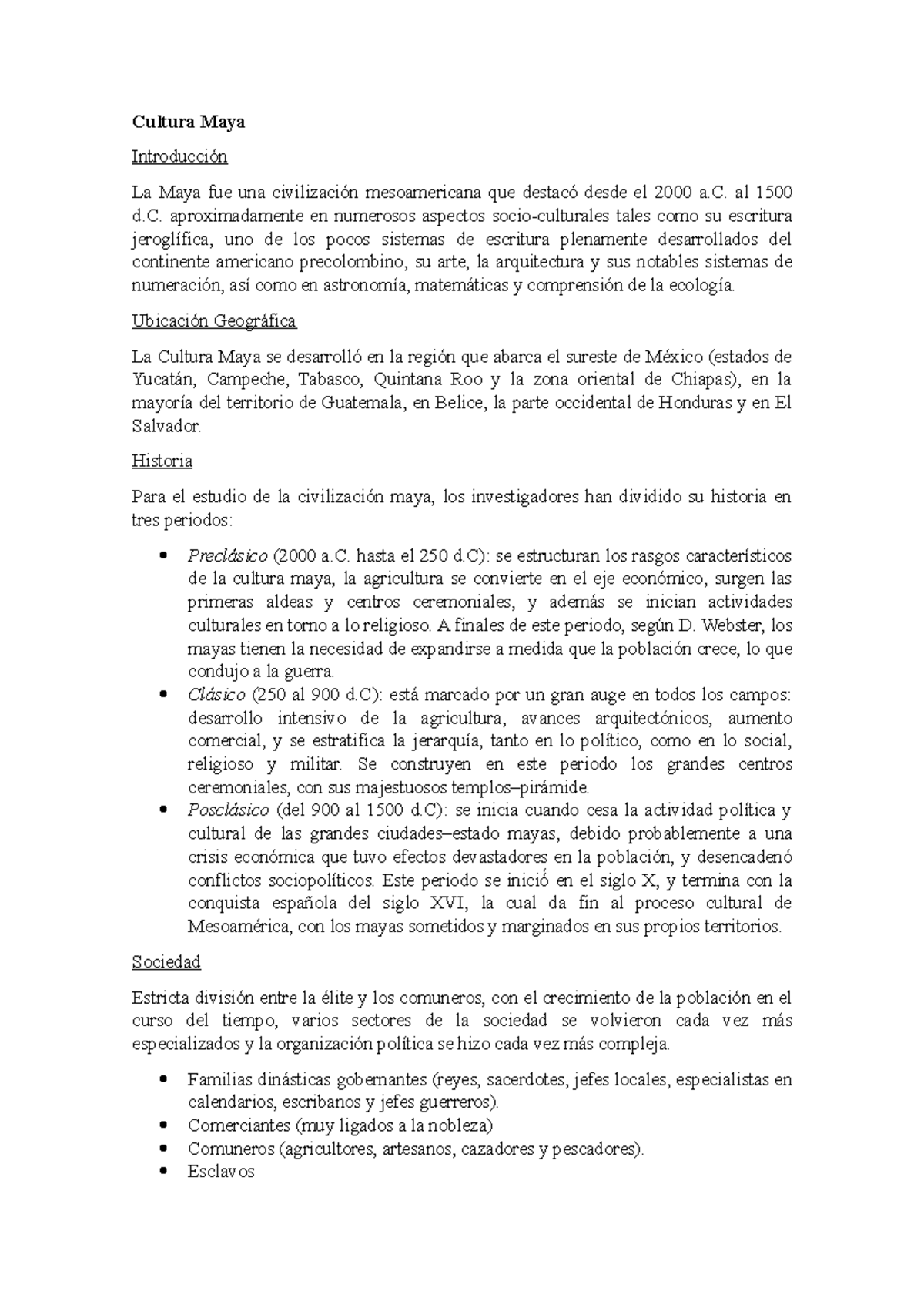 Cultura Maya - apuntes america - Cultura Maya Introducción La Maya fue ...