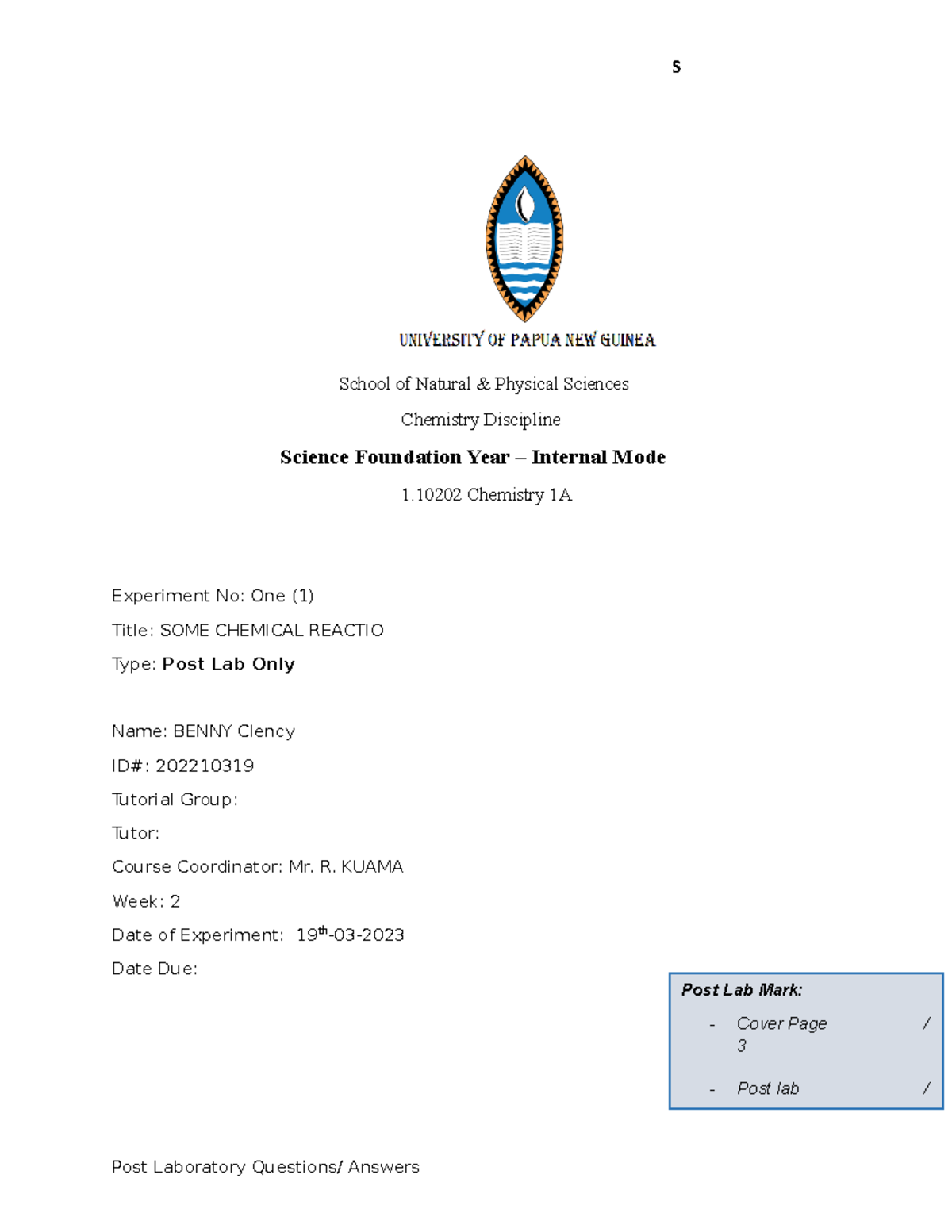 Chemistry pratical 1 - S School of Natural & Physical Sciences Chemistry Discipline Science ...