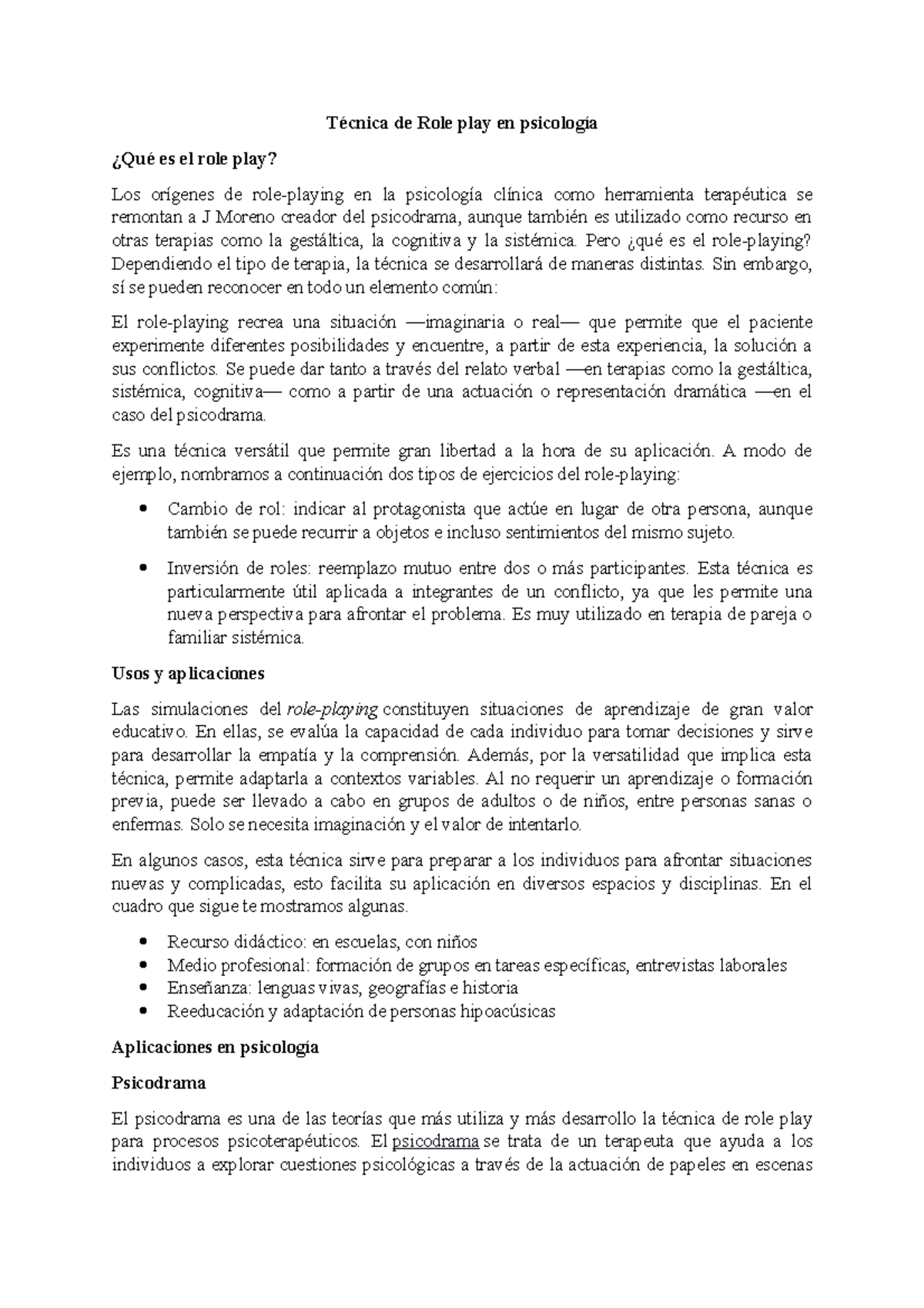 Técnica de Role play en psicología - Técnica de Role play en psicología ...