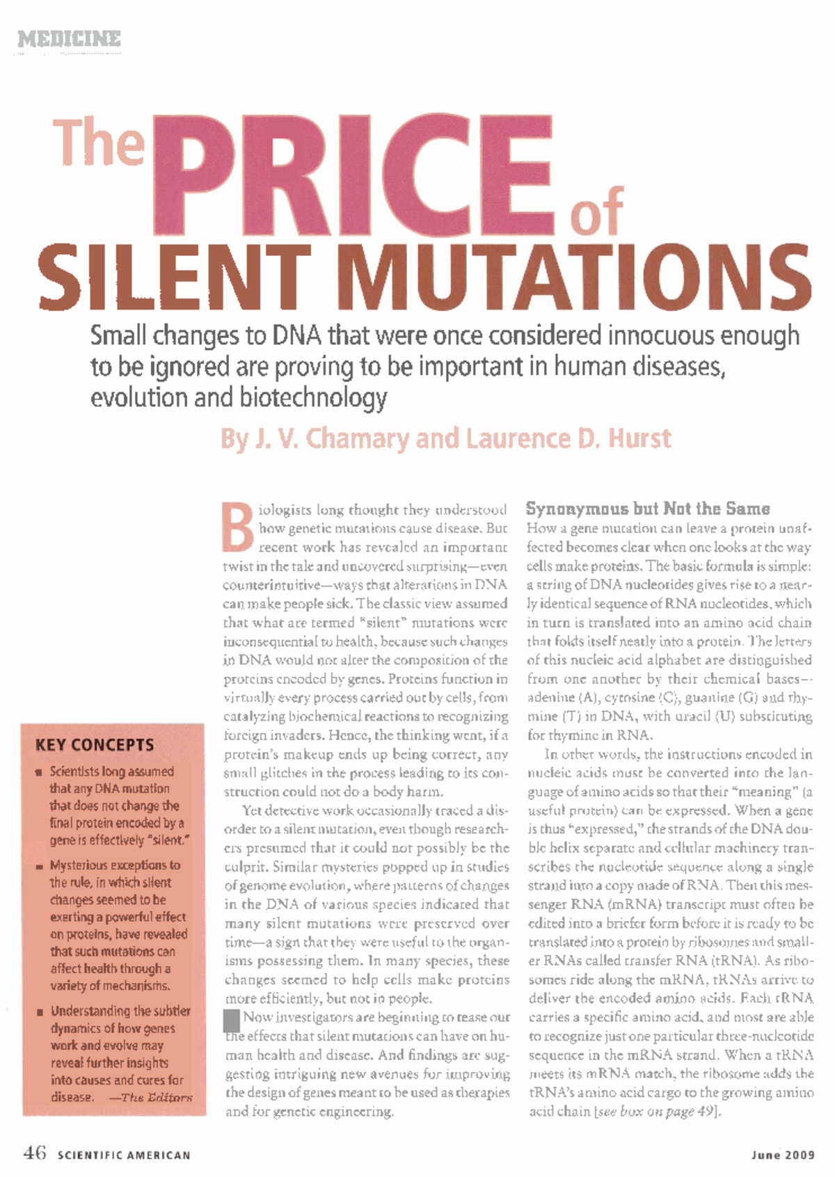 Article J- The Price of Silent Mutations - - Studocu