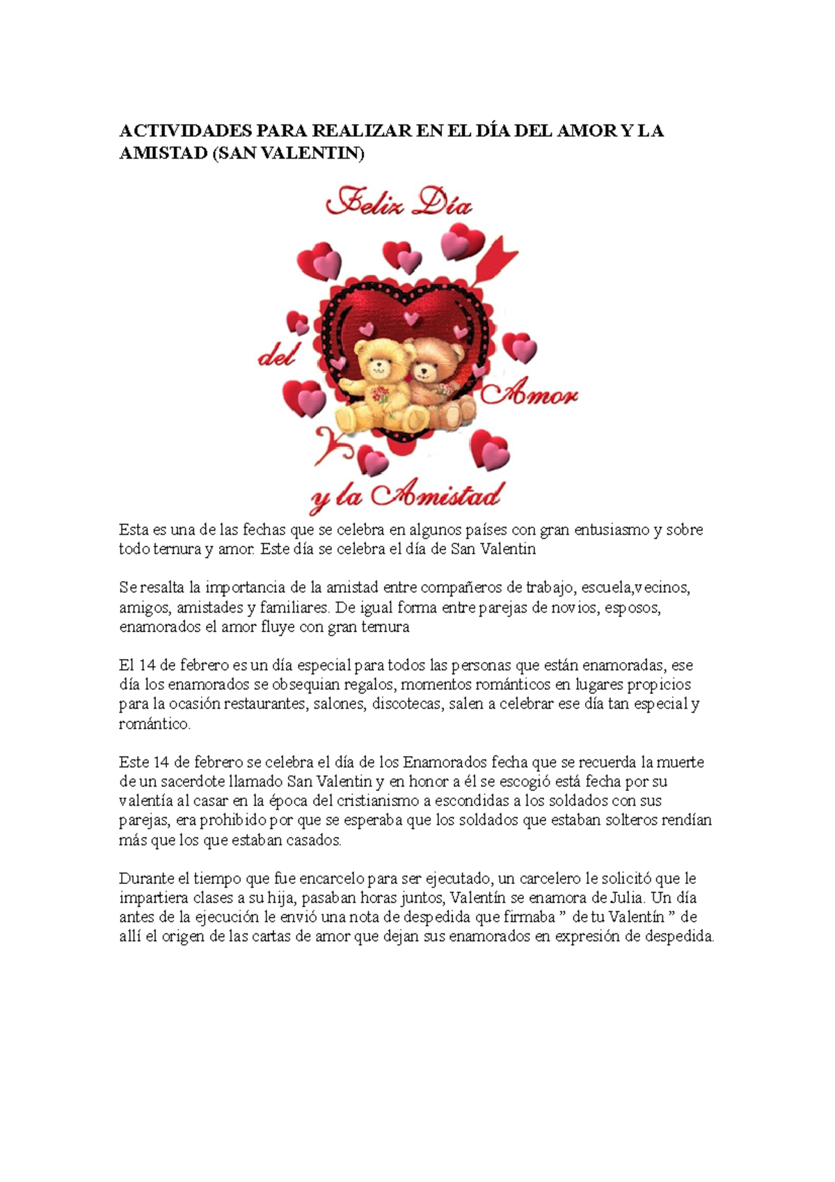 Actividades PARA Realizar EN EL DÍA DEL AMOR Y LA Amistad - ACTIVIDADES ...
